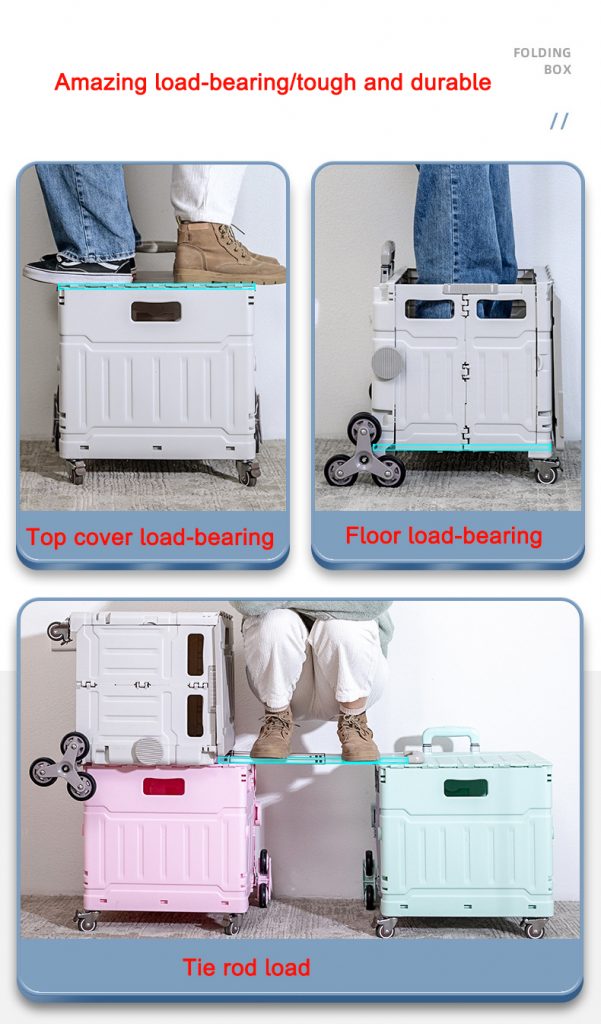 Rolling storage crate with handle, Rolling Foldable Plastic Crate Wholesale